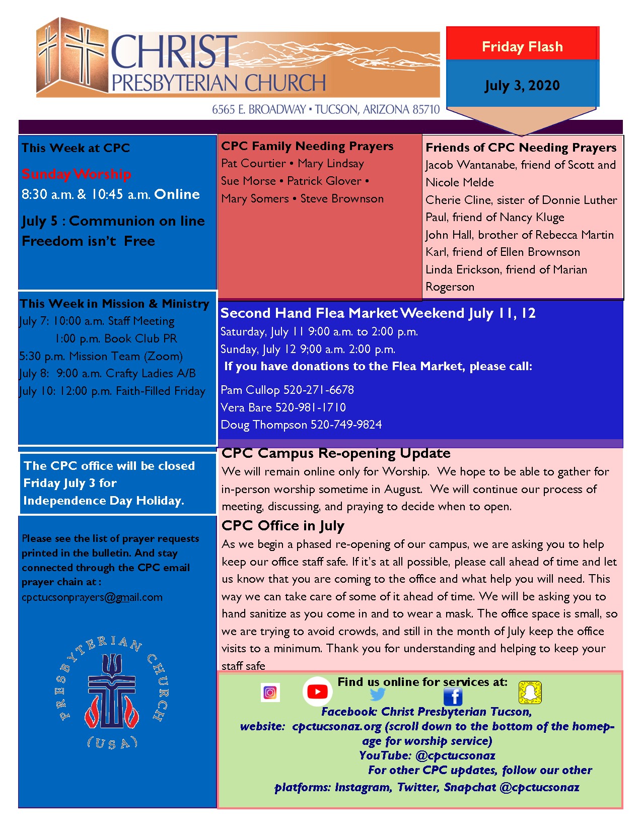 Friday News - #CPC Friday Flash 6-3-20 | Christ Presbyterian AZ